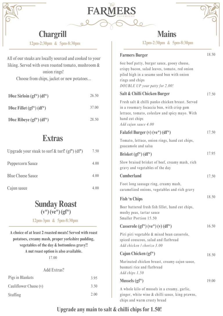 Lunch & Dinner Menu - The Farmers